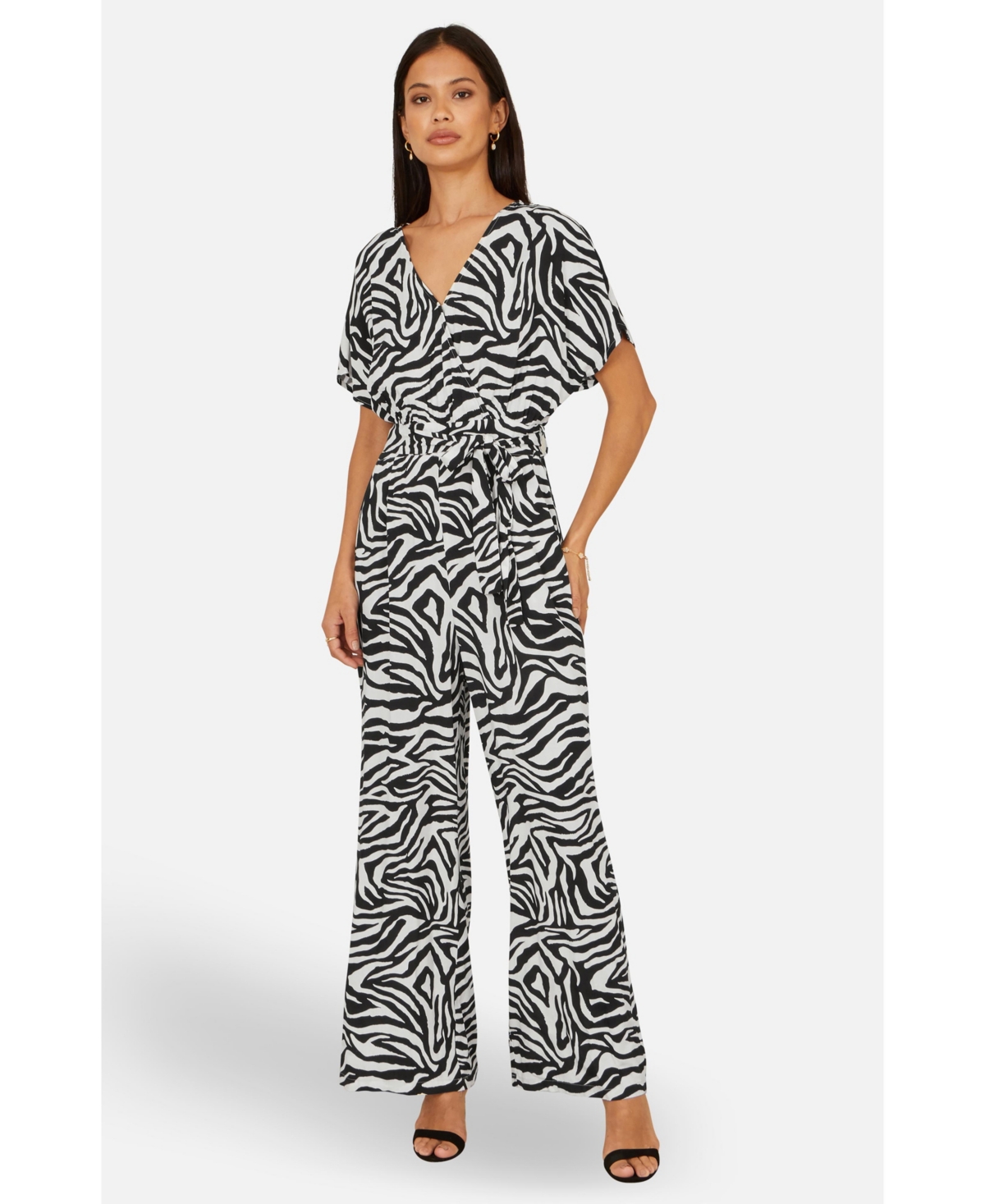 Click here for Yumi Womens Zebra Print Relaxed Jumpsuit - Black prices