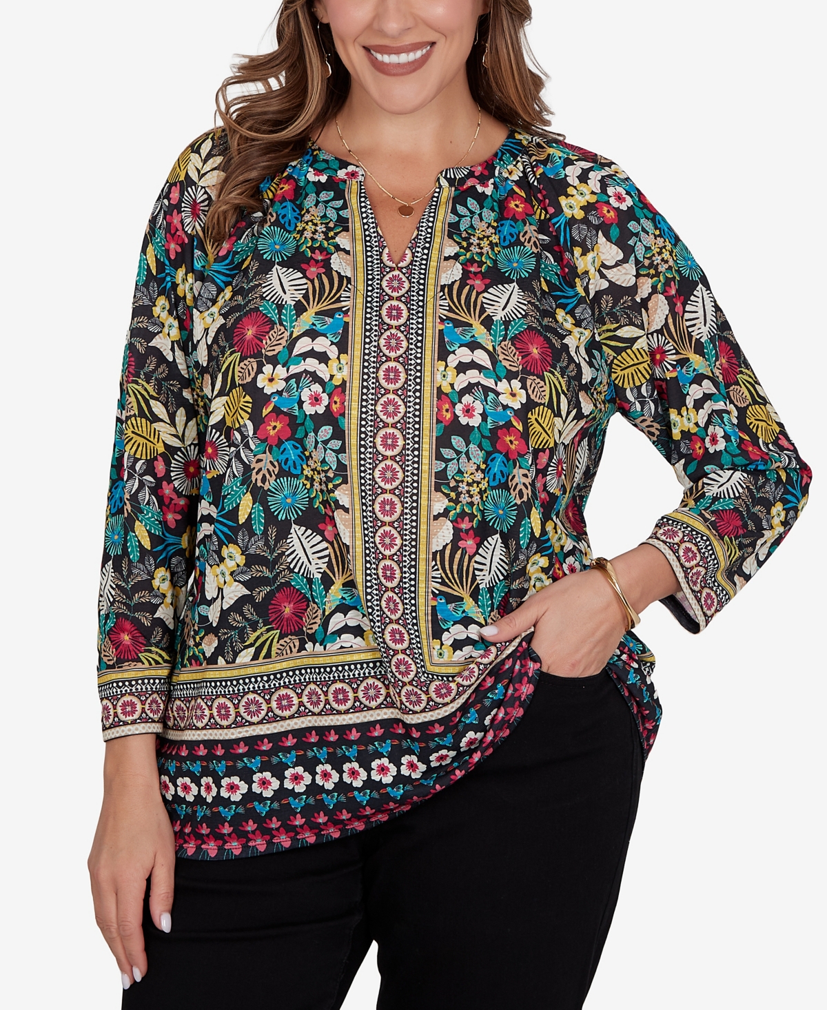 Click here for Ruby Rd. Plus Size Paradise Tropic Print Knit Top... prices