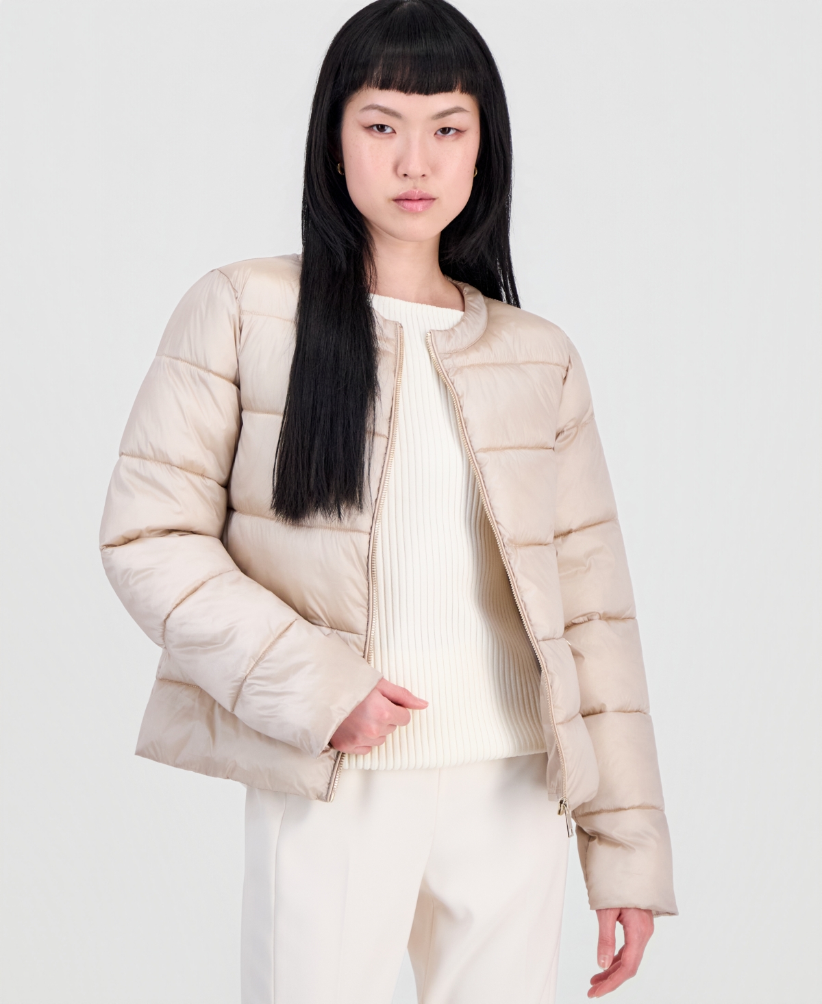 Click here for CeCe Womens Short Quilted Puffer Collarless Jacket... prices