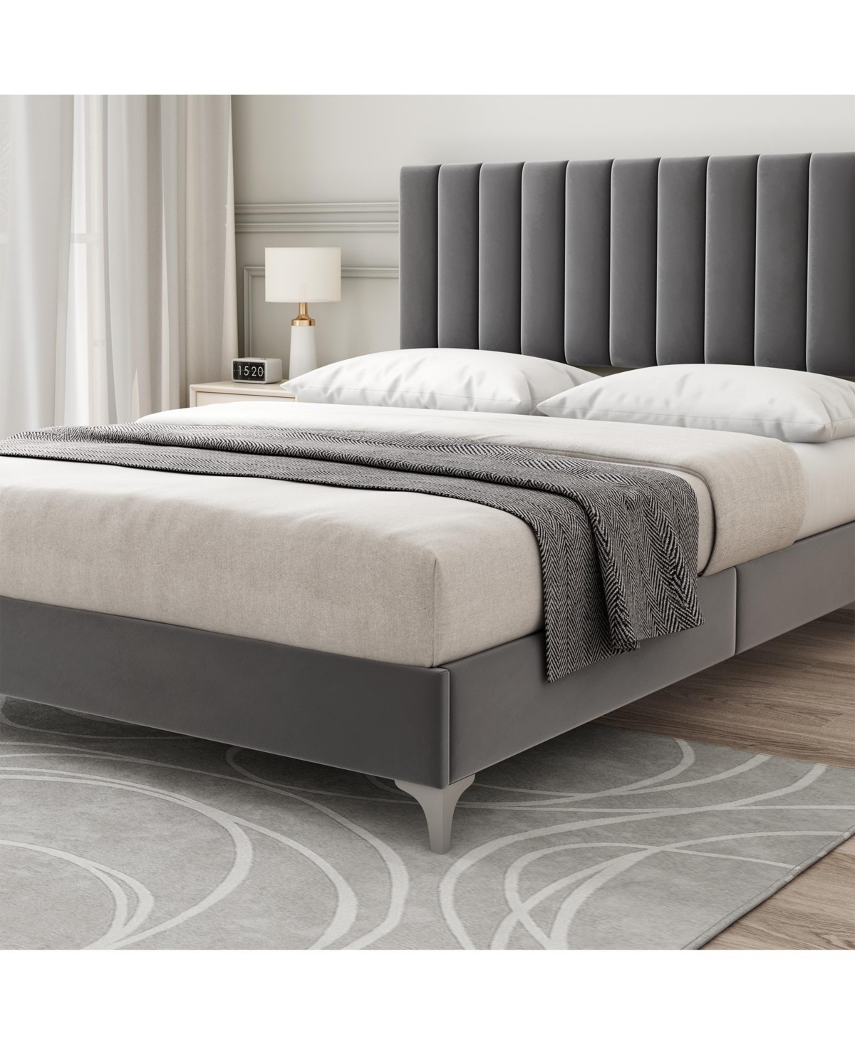 Click here for homfan Velvet Upholstered Platform Bed Frame with... prices