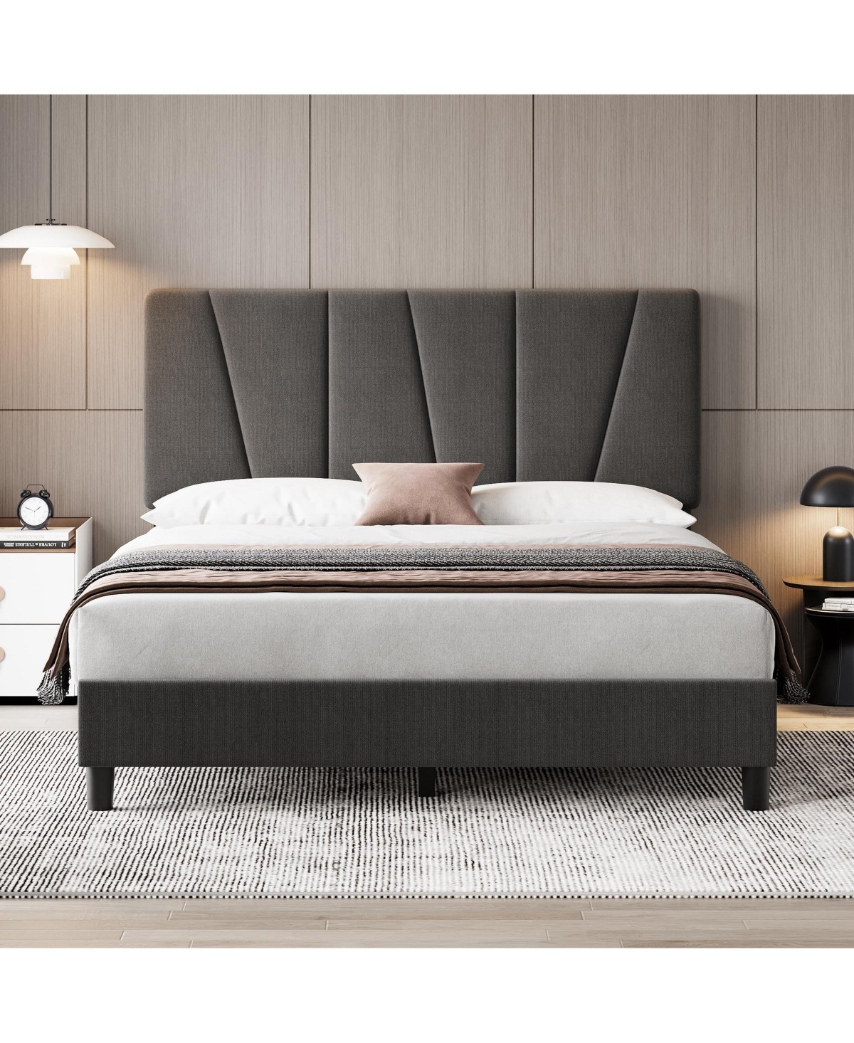 Click here for homfan Linen Upholstered Platform Bed Frame with 3... prices
