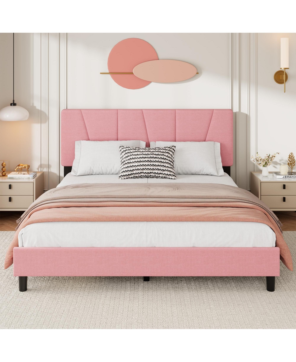 Click here for homfan Linen Upholstered Platform Bed Frame with 3... prices