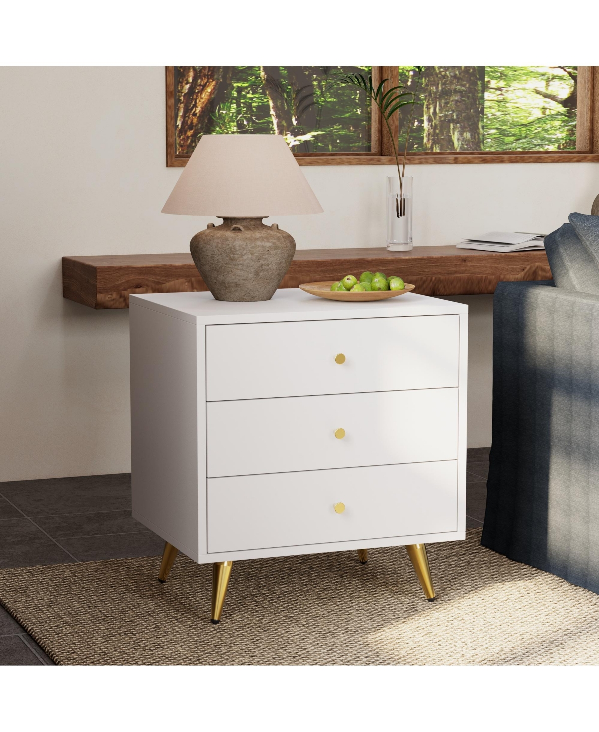 Click here for Homsee Modern 3-Drawer Nightstand - White & Gold B... prices