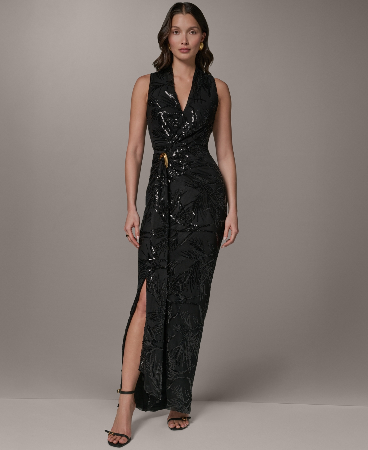 Click here for Donna Karan New York Womens Sequin Mesh V-Neck Lon... prices