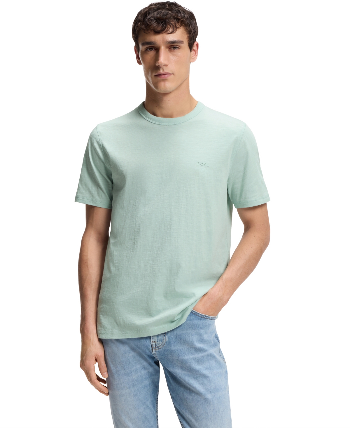 Click here for Boss by Hugo Boss Mens Slub-Cotton Logo Detail T-S... prices