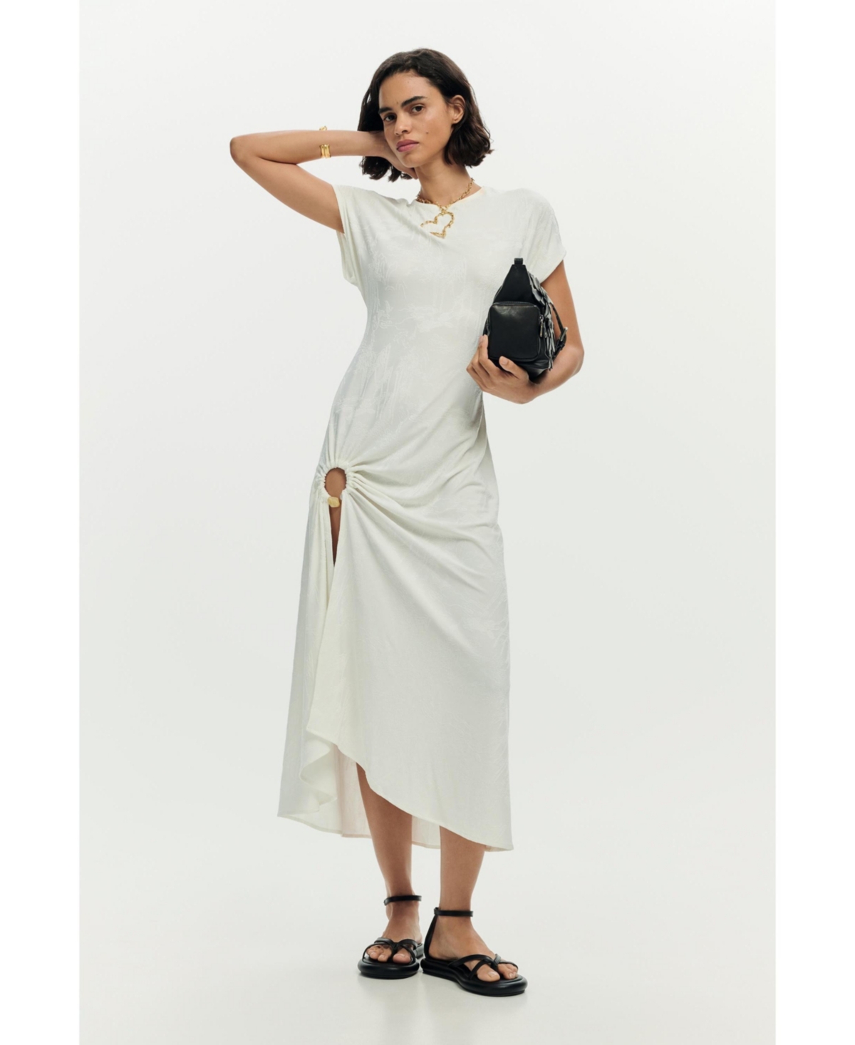 Click here for Desigual Womens Vestido flocado manga corta - Whit... prices