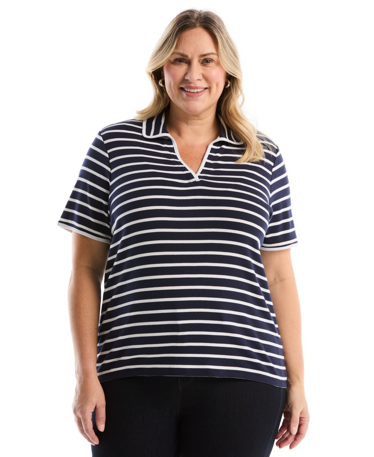 Click here for Rafaella Plus Size Striped Contrast Trim Johnny Co... prices