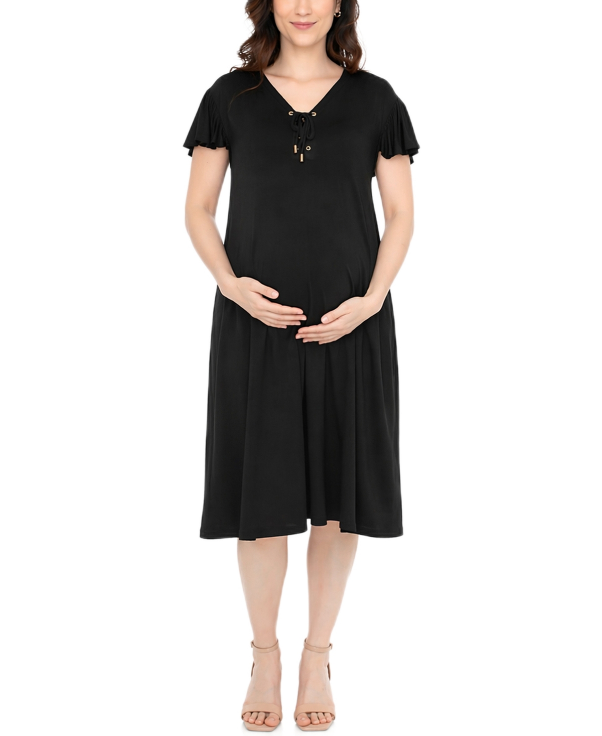Click here for White Mark Womens Flutter-Sleeve Tie-Neck Maternit... prices