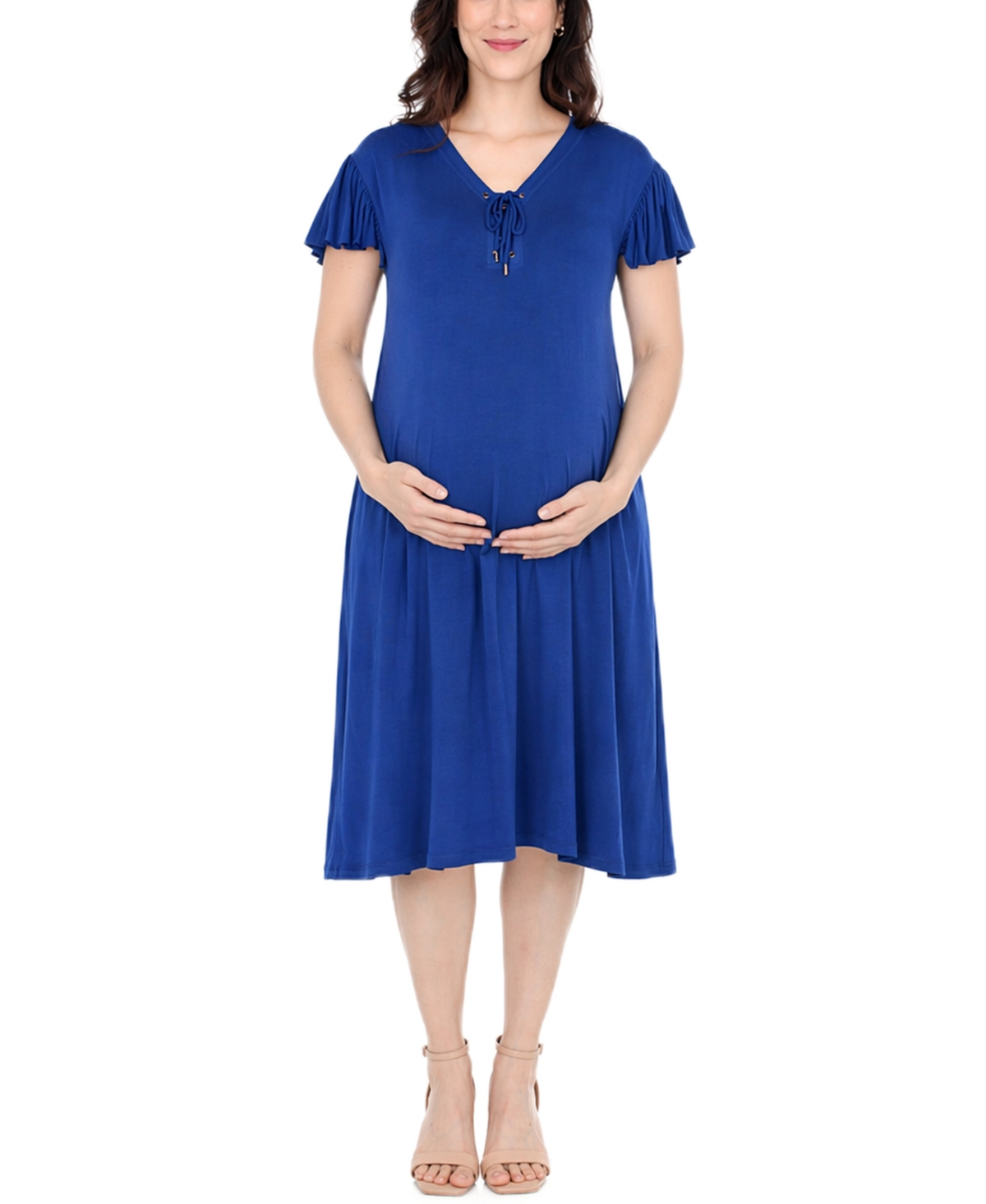Click here for White Mark Womens Flutter-Sleeve Tie-Neck Maternit... prices
