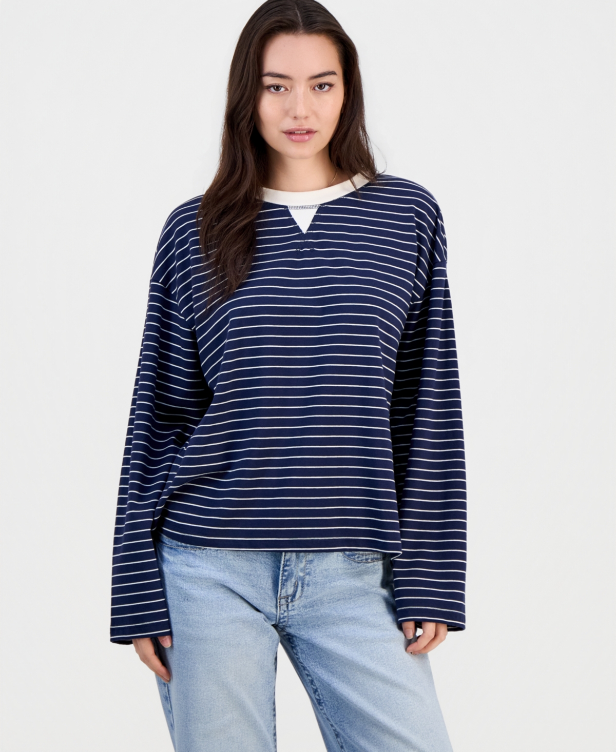 Click here for Hippie Rose Juniors Oversized Striped Long-Sleeve... prices