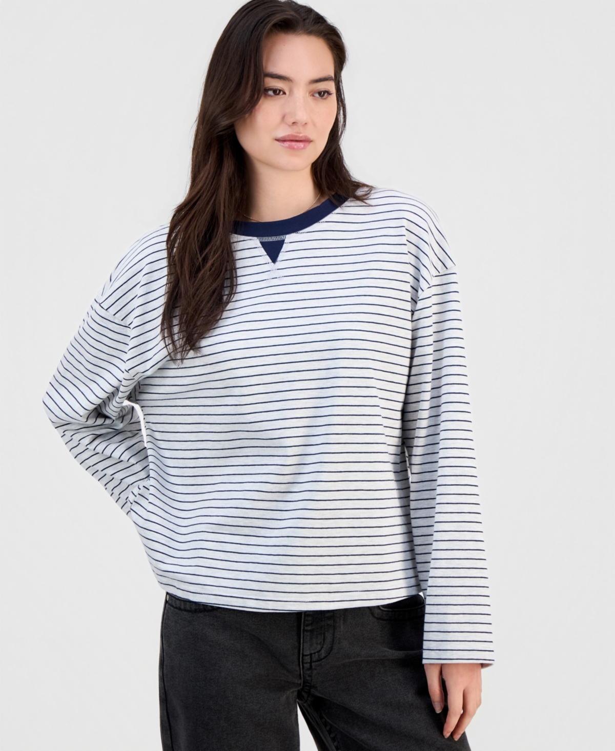 Click here for Hippie Rose Juniors Oversized Striped Long-Sleeve... prices
