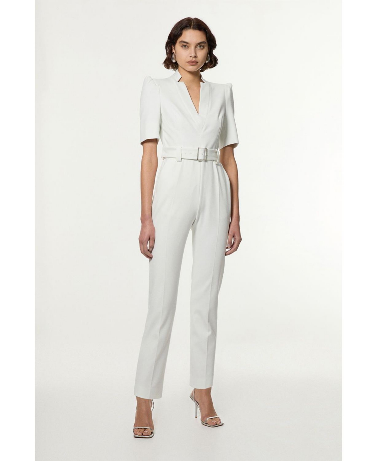 Click here for Karen Millen Womens Crepe Belted Jumpsuit - Ivory prices
