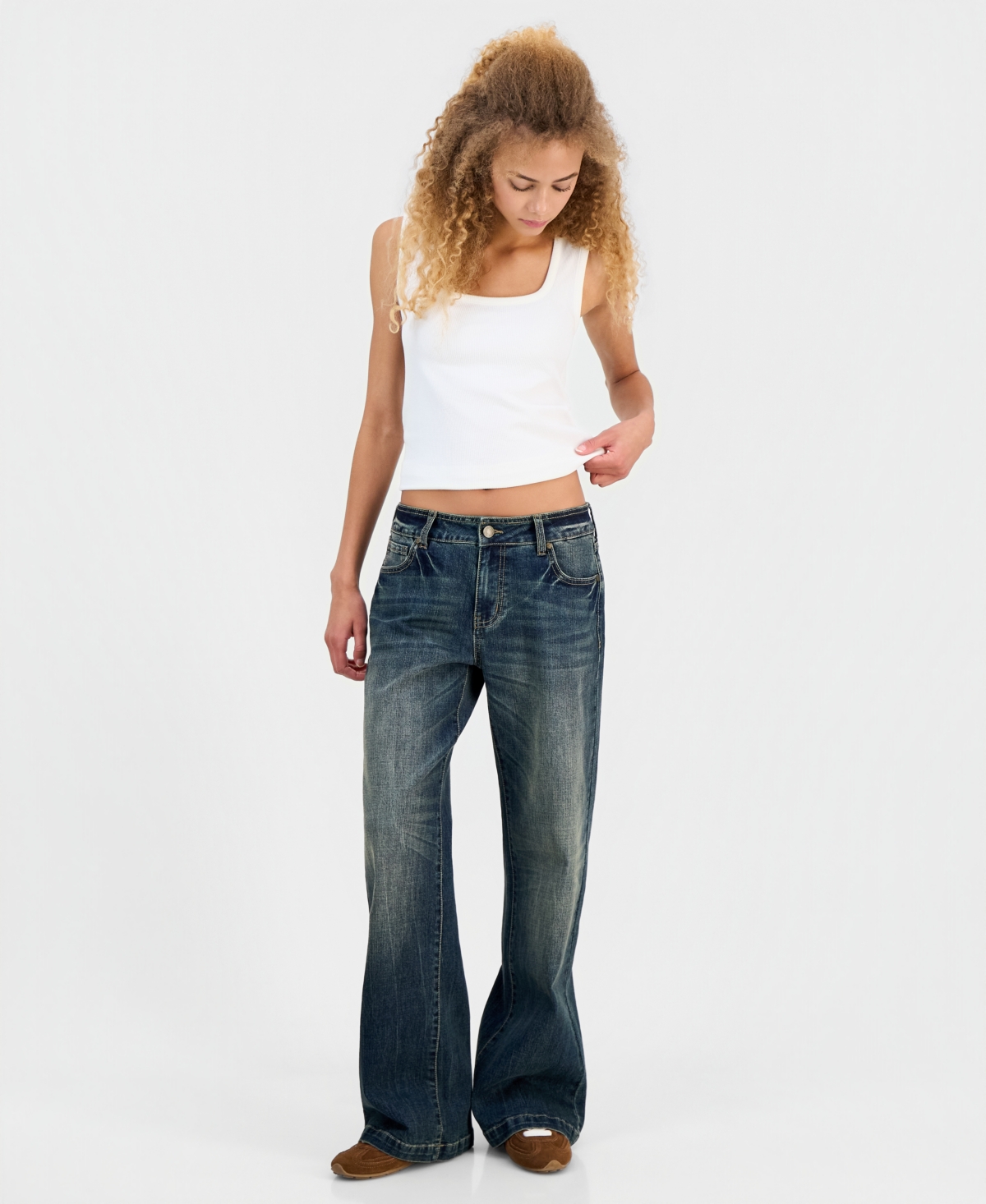 Click here for Dollhouse Juniors Baggy Wide-Leg Jeans - Dark Wash prices
