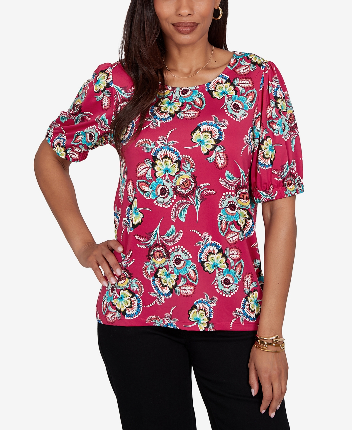 Click here for Ruby Rd. Petite Etched Floral Puff Print Blouse -... prices
