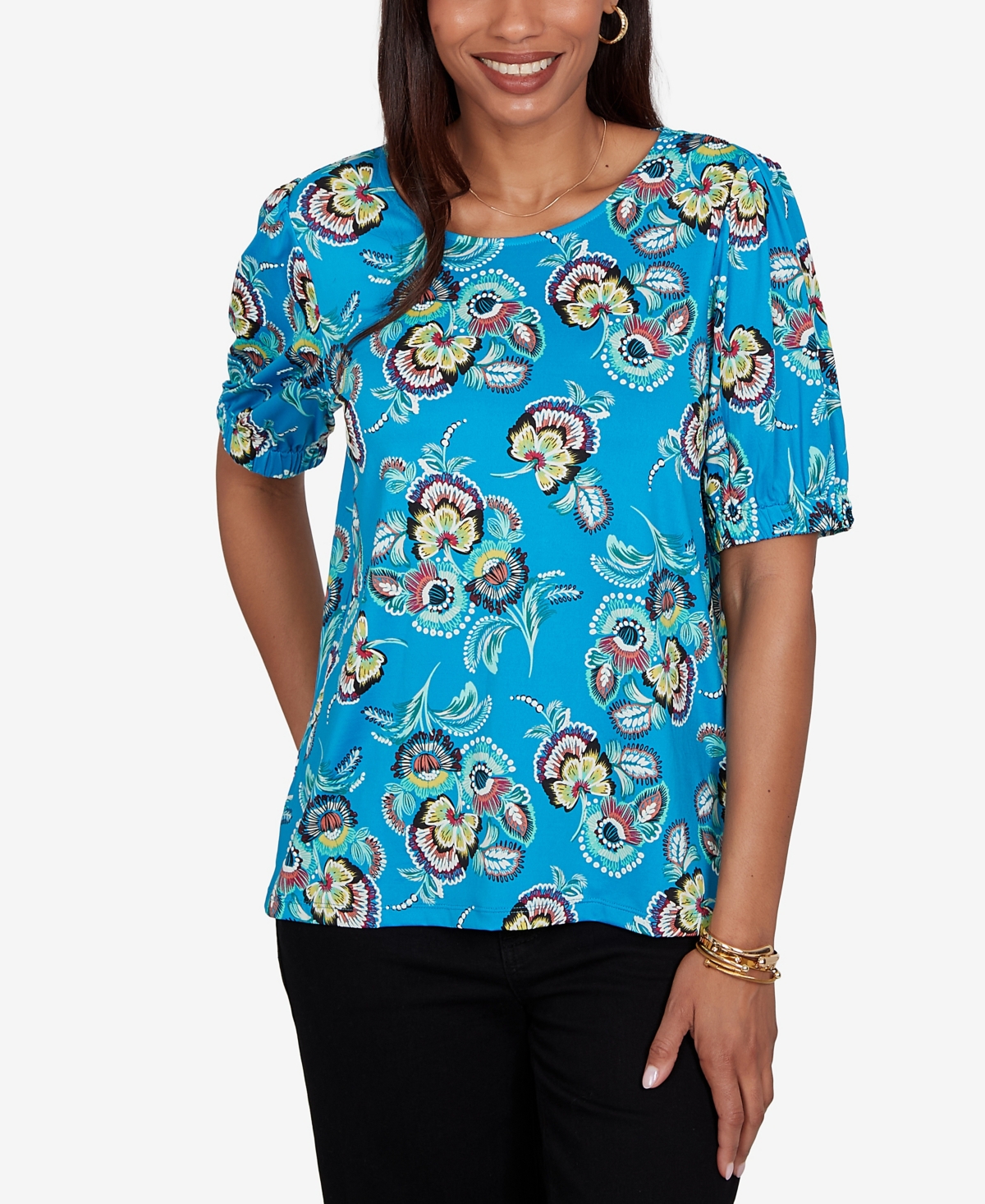 Click here for Ruby Rd. Petite Etched Floral Puff Print Blouse -... prices