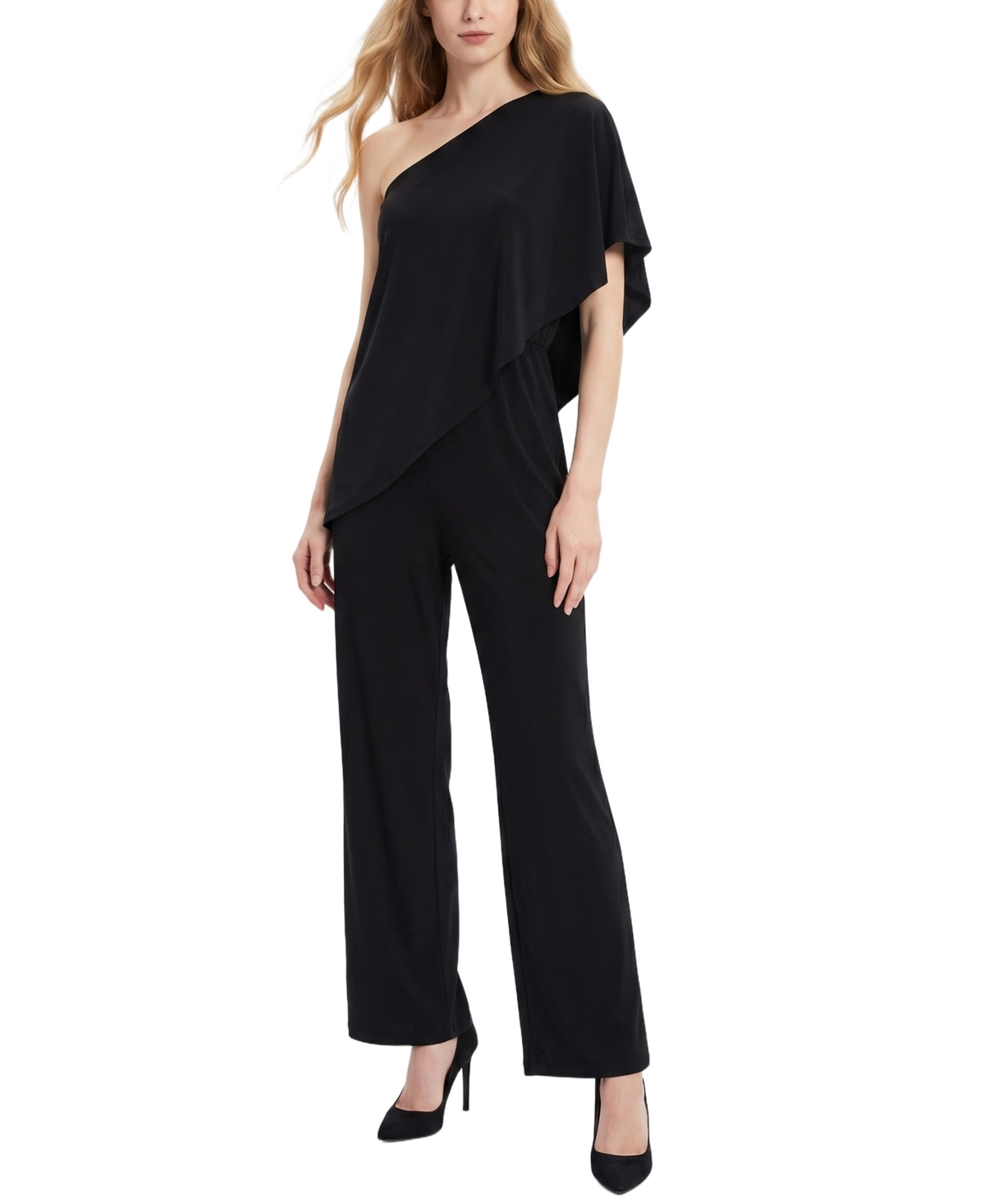 Click here for Ny Collection Womens Cape-Top Knit Jumpsuit - Blac... prices