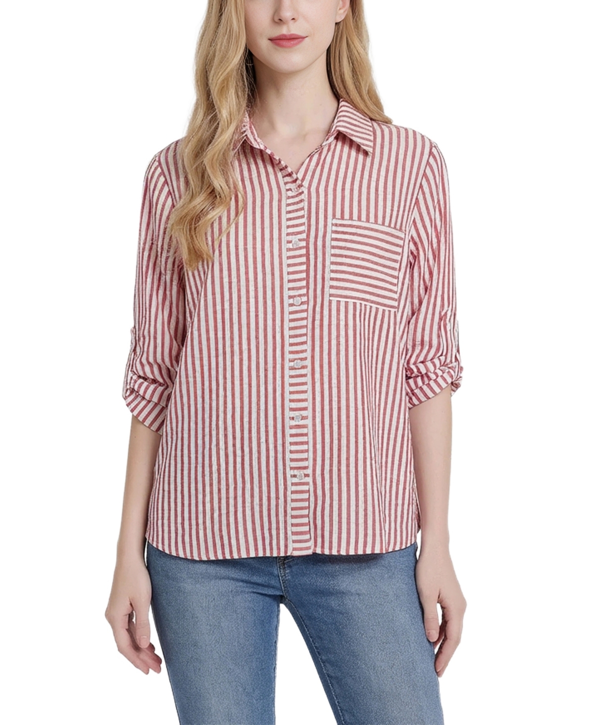 Click here for Ny Collection Womens 3/4 Sleeve Roll Tab Top - Whi... prices