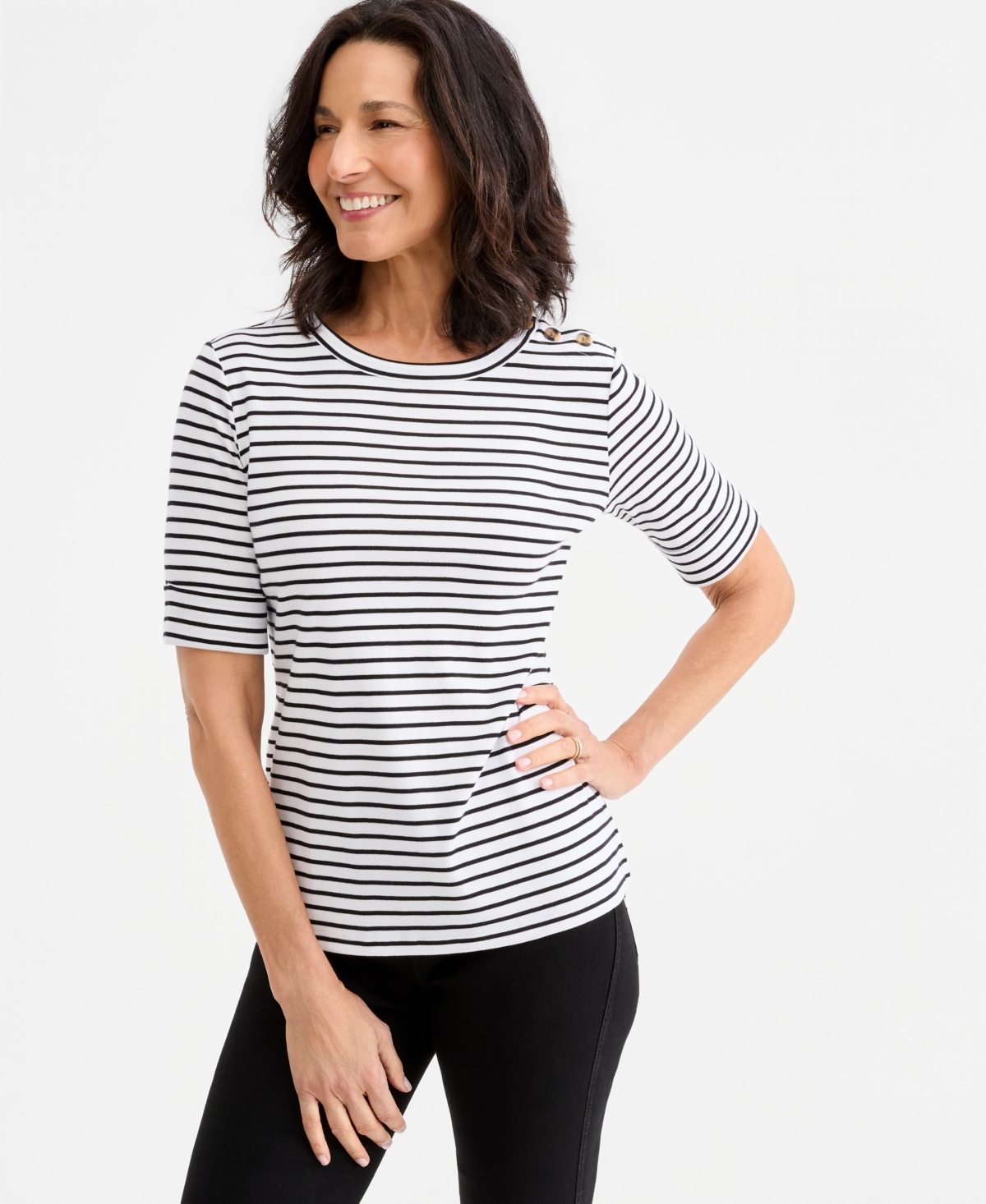 Click here for Style & Co Womens Pima Cotton Boat-Neck Elbow Slee... prices