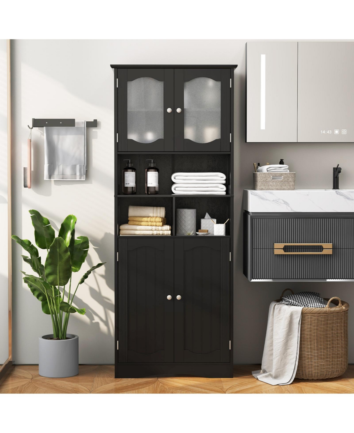 Click here for sumyeg 58.5 Inch Freestanding Linen Bathroom Stora... prices