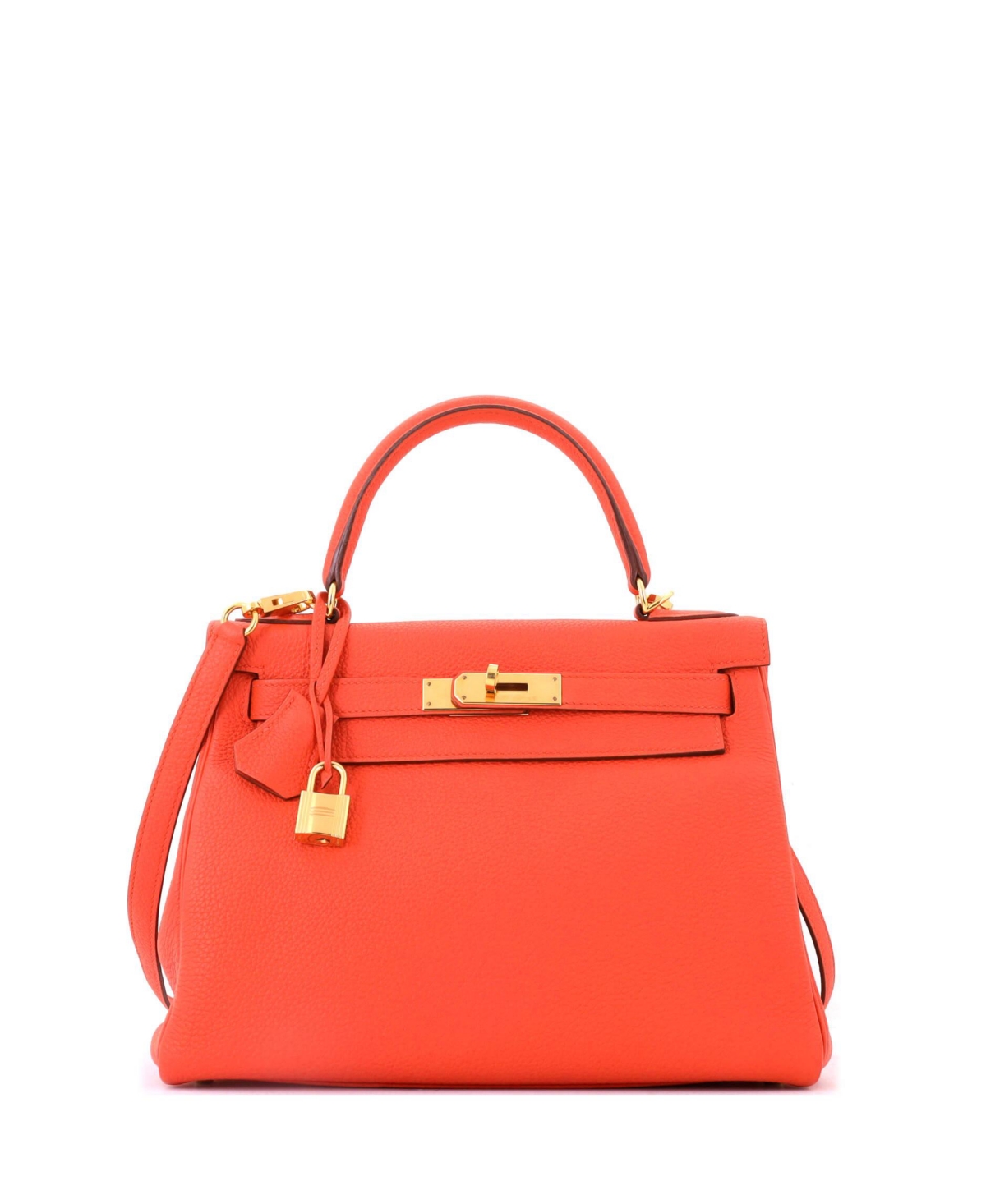 Click here for Pre-Owned HERMES Kelly 28 Handbag Orange Togo with... prices