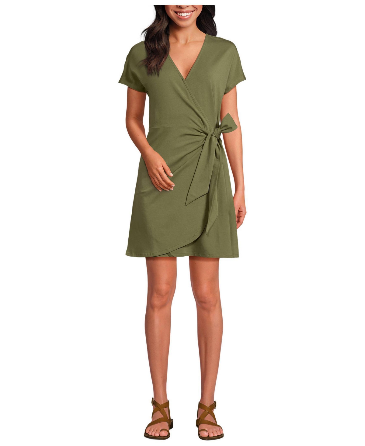Click here for Lands End Womens Cotton Modal V Neck Mini Wrap Dre... prices