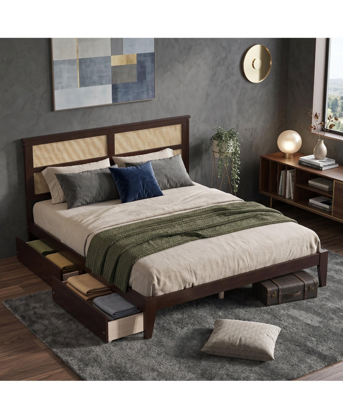 Click here for Sailvan Bed with Rattan Headboard  2 Drawers  Rubb... prices