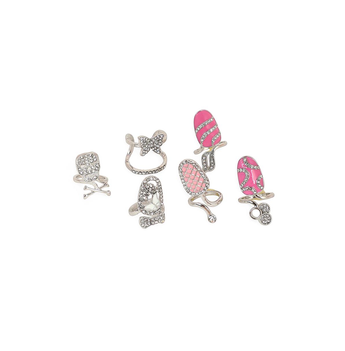 Click here for Sohi Silver Nail Motif Nail Ring Set of 6 - Silver prices