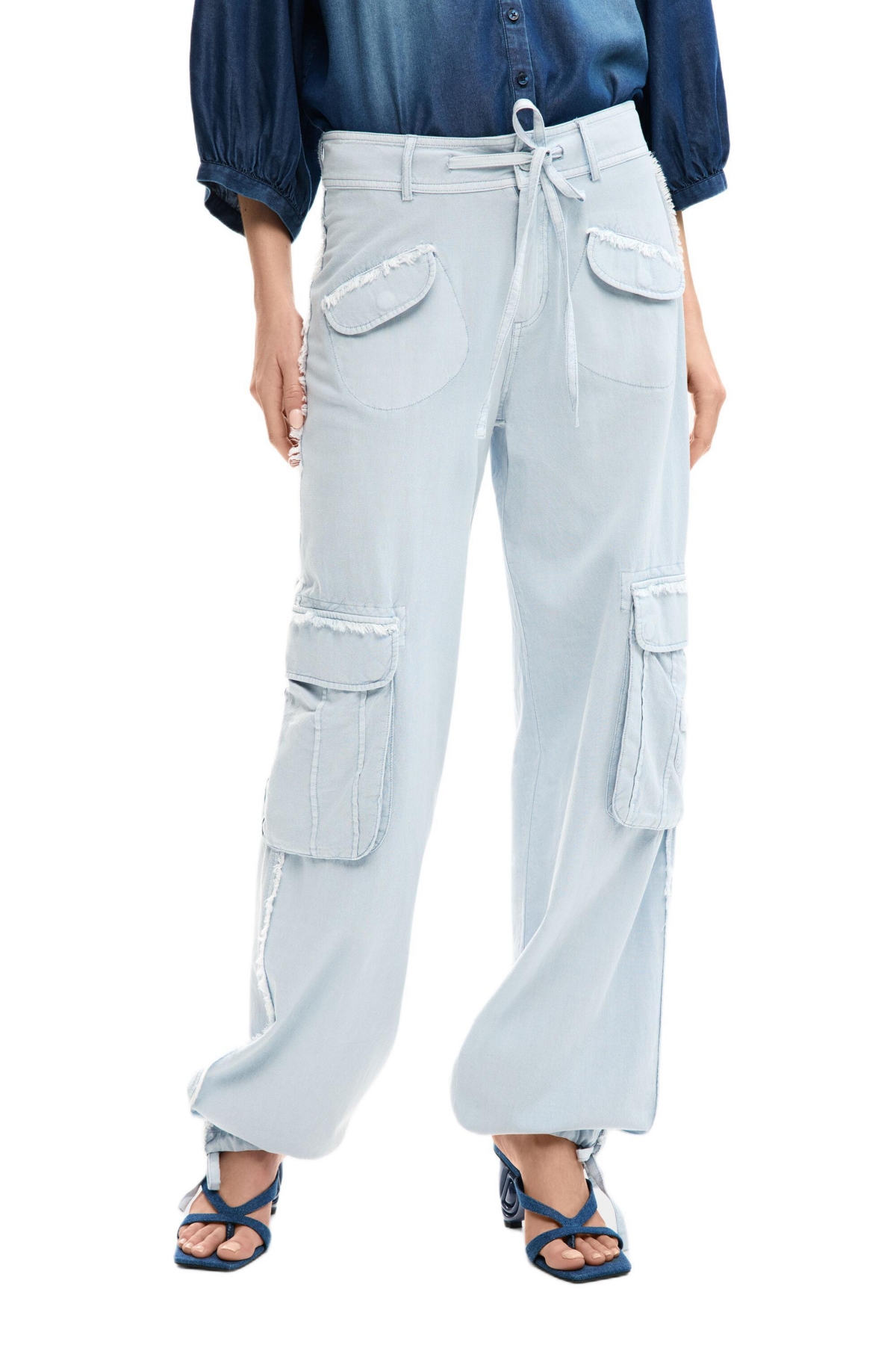 Click here for Desigual Womens Cargo pants with pockets - Light b... prices
