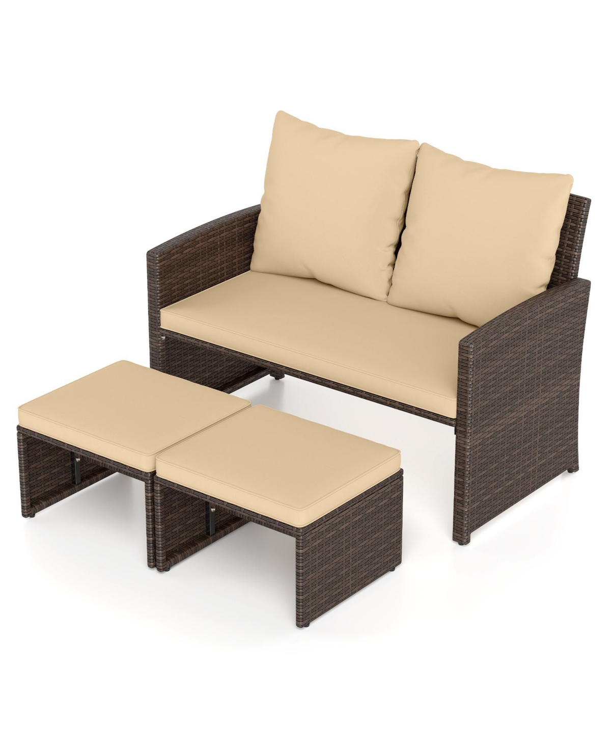Click here for Gymax Loveseat w/ Ottomans Set of 3 Patio Pe Wicke... prices