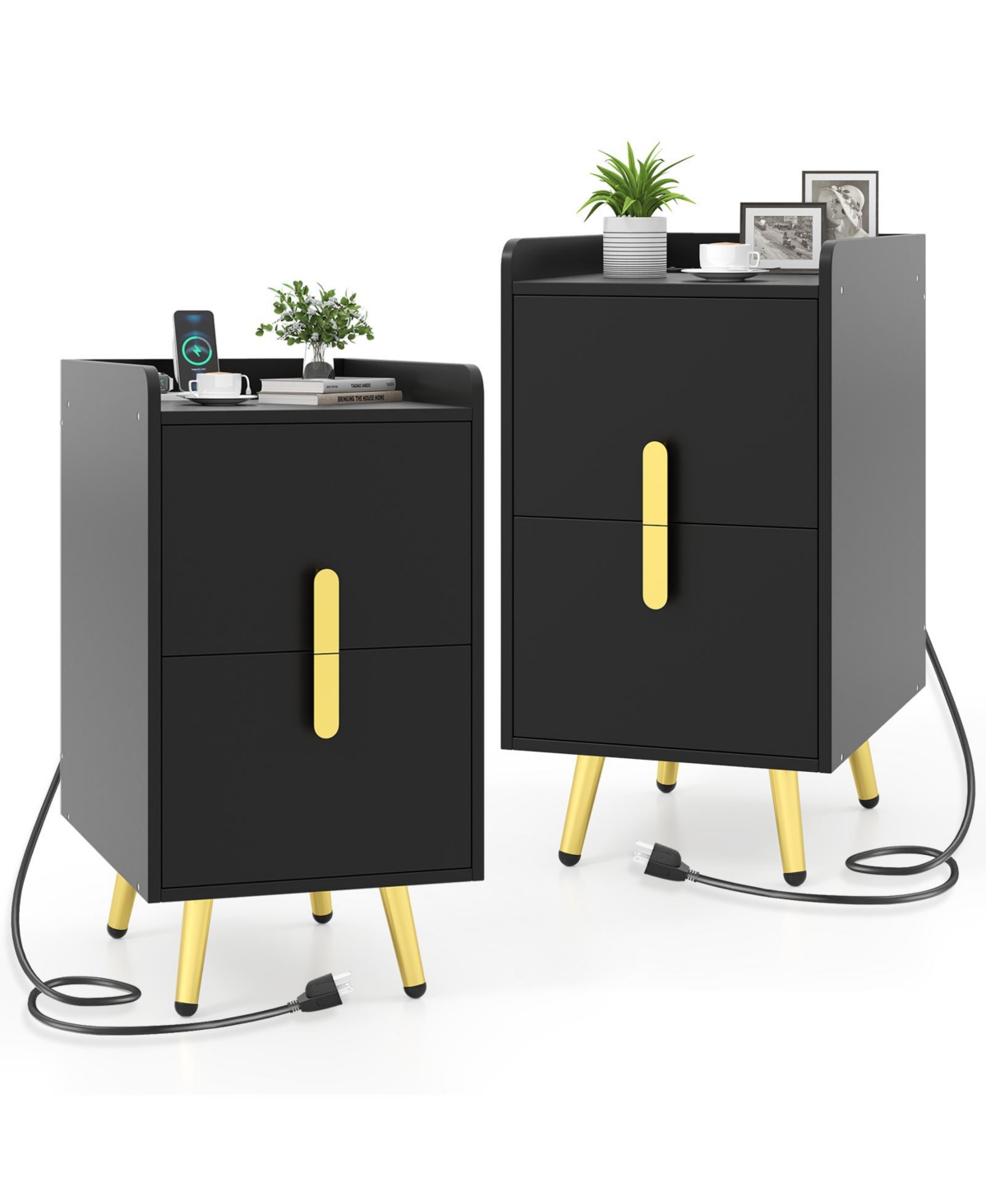 Click here for Gymax 2-Pieces Nightstand with Charging Station Ho... prices