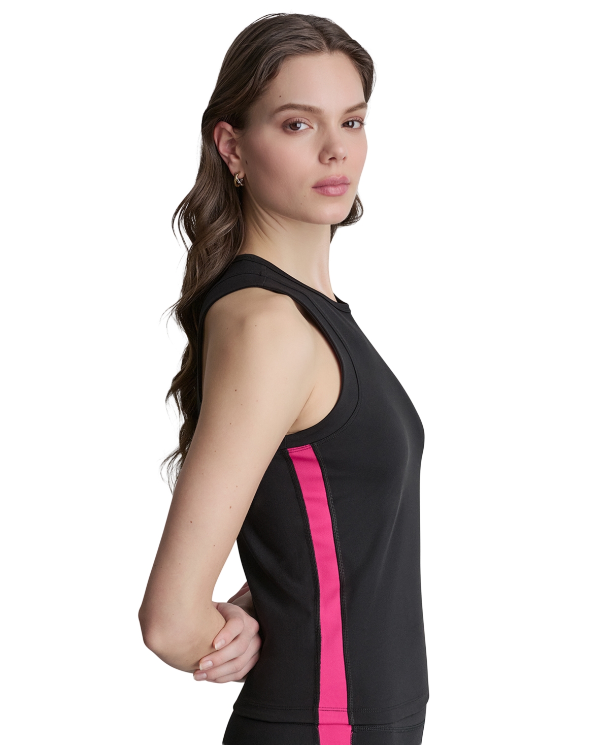 Click here for Side Stripe Crew Neck Tank - Black/festive Pink prices