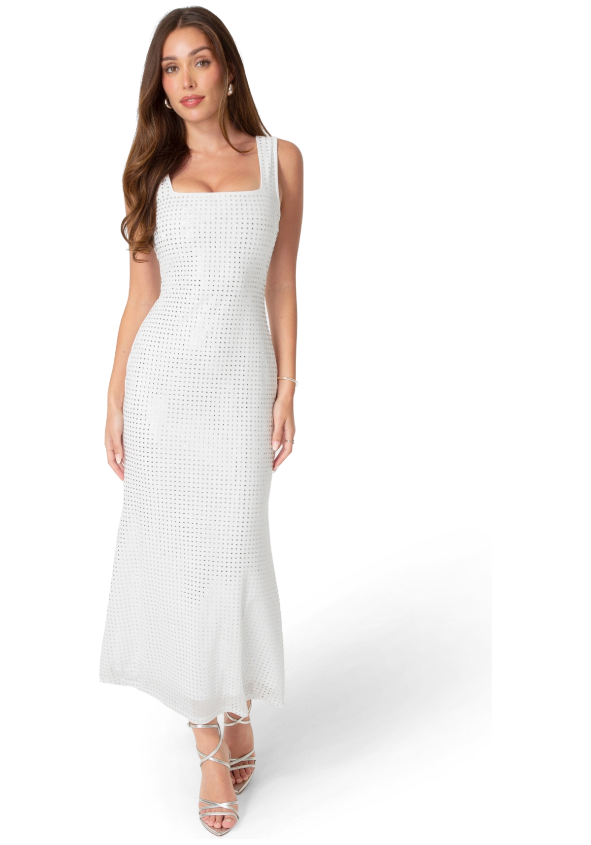 Click here for Bebe Womens Square Neck Hotfix Mesh Maxi Dress - W... prices