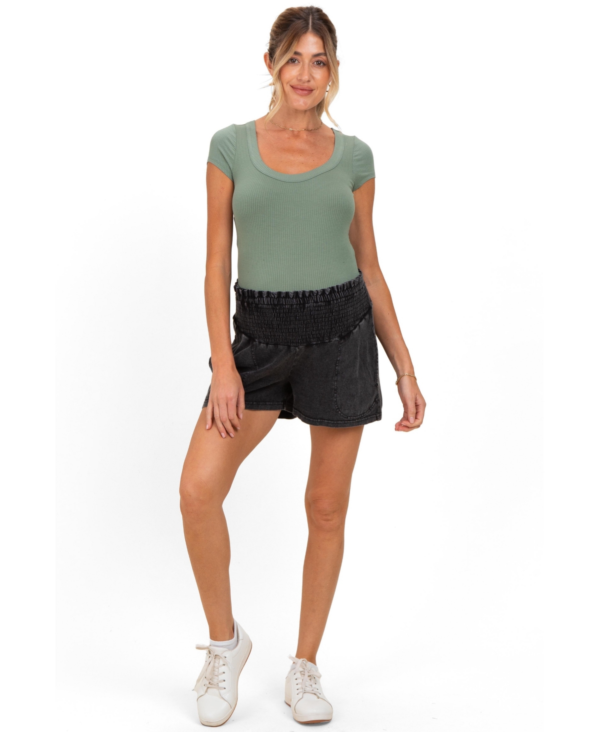 Click here for Pinkblush Maternity Navy Smocked Waist Mineral Was... prices