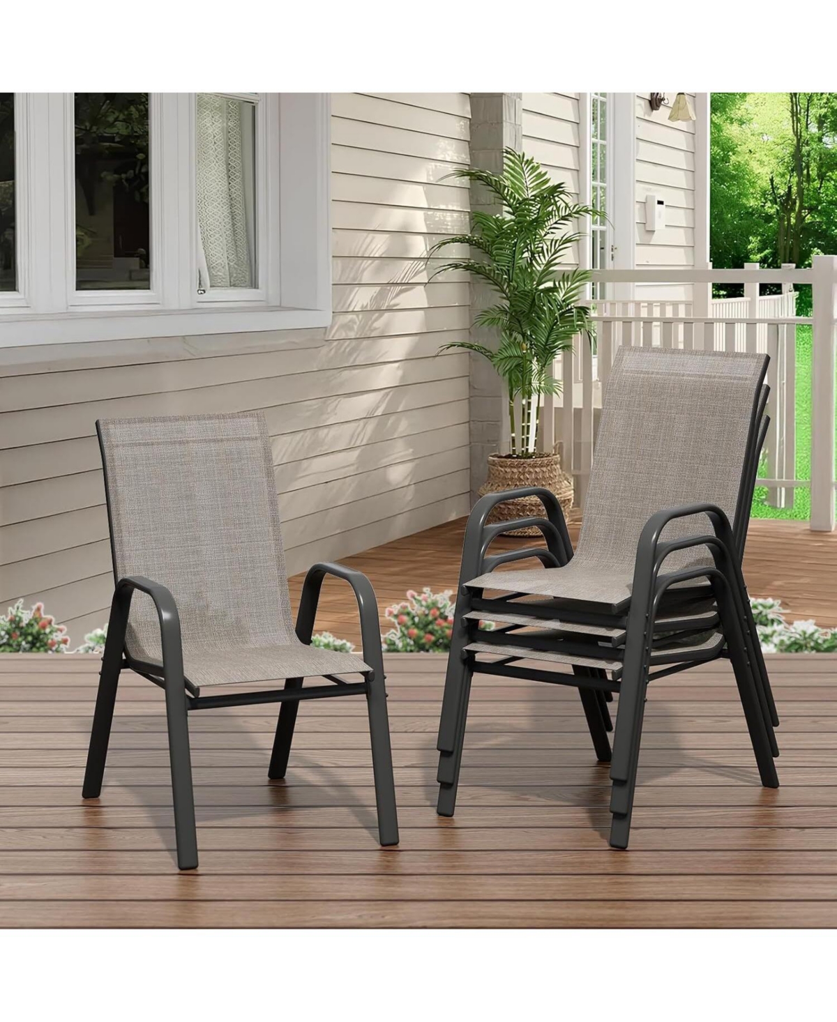 Click here for Xo Set of 4 Outdoor Stackable Patio Chairs with Hi... prices