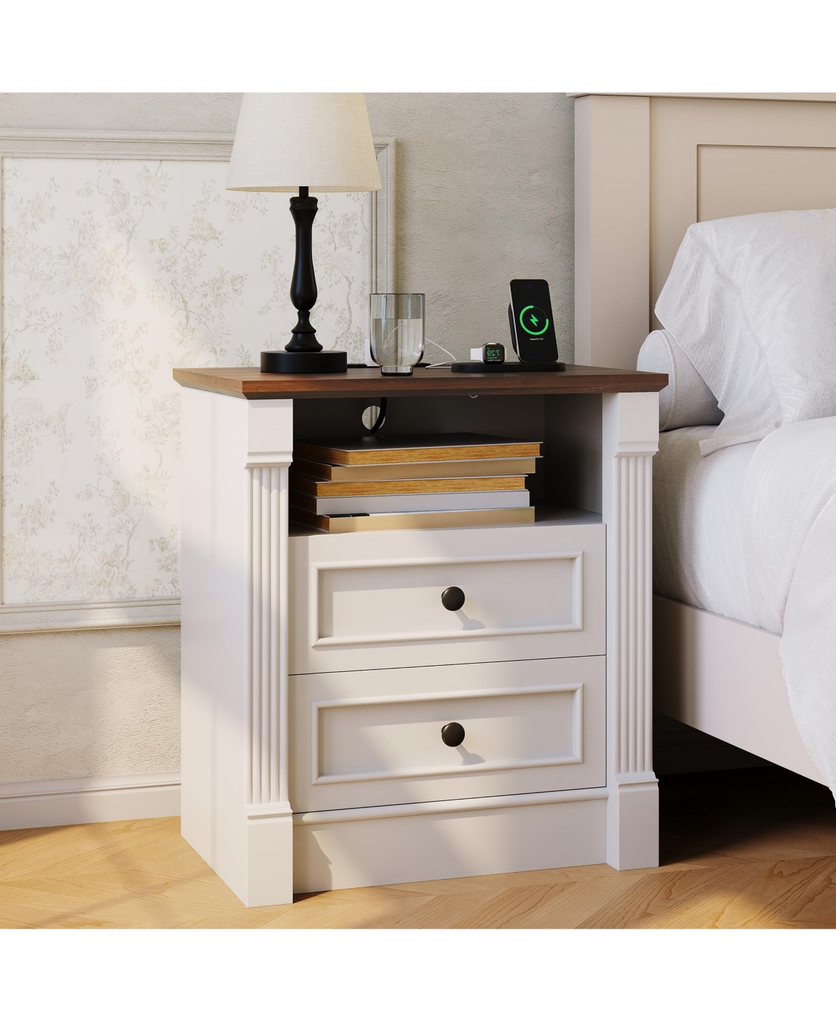 Click here for gaomon 23.6 Wide Farmhouse Nightstand with Chargin... prices