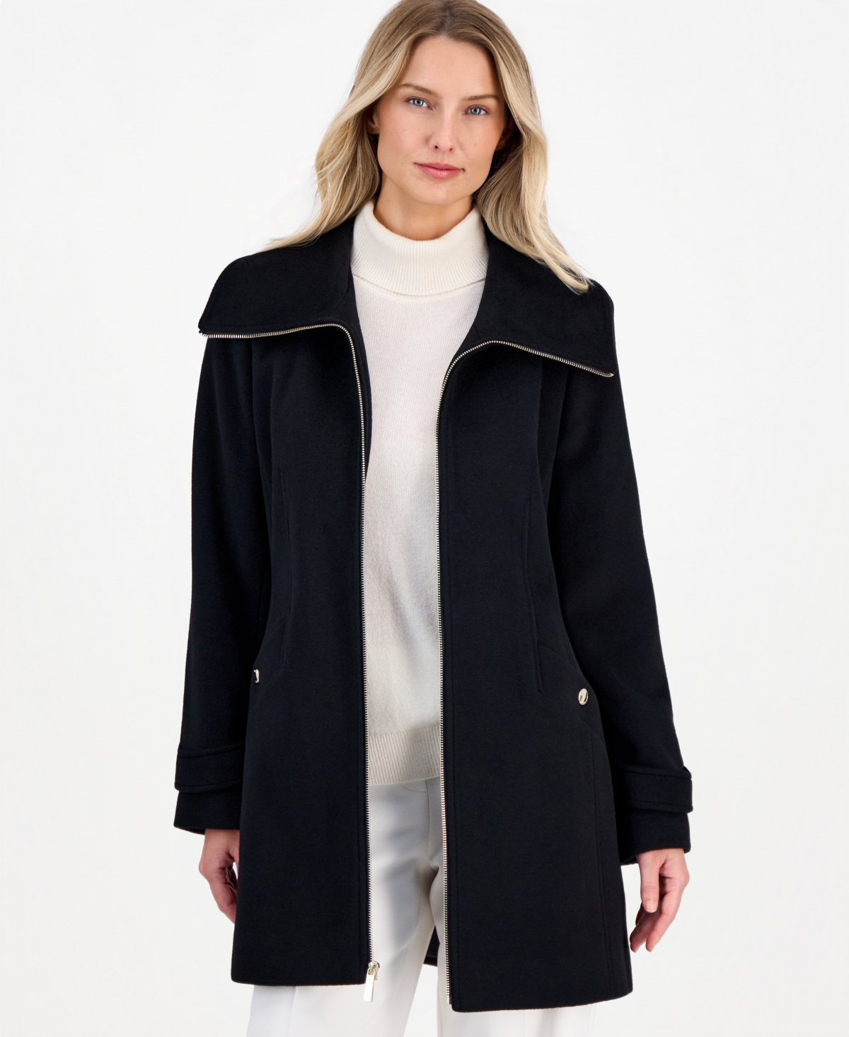Click here for Michael Michael Kors Womens Collared Zip-Front Coa... prices