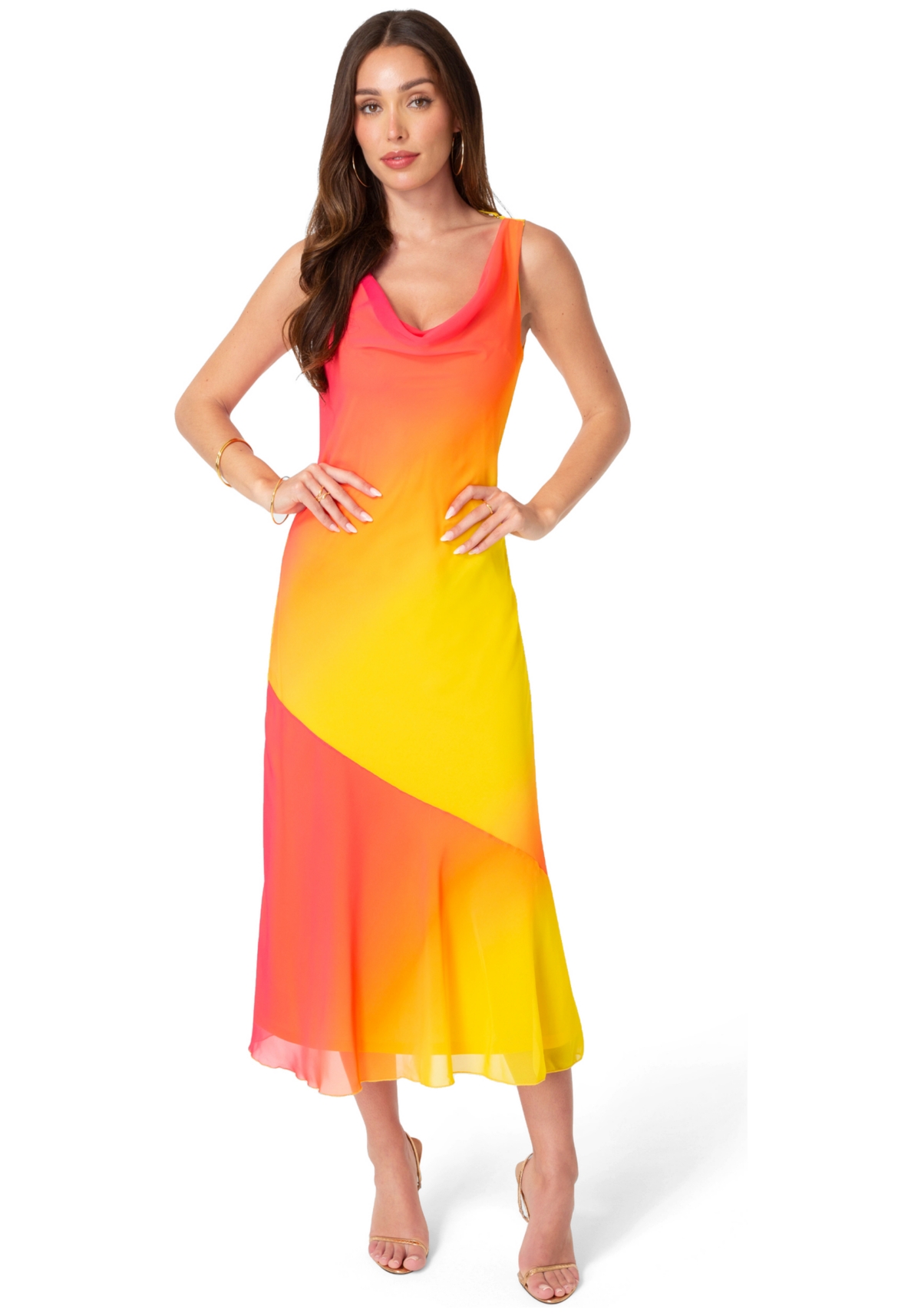 Click here for Bebe Womens Ombre Chiffon Cowl Maxi Dress - Orange... prices