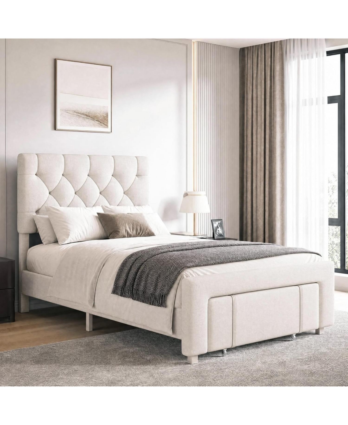 Click here for Homfan upholstered platform bed with padded headbo... prices