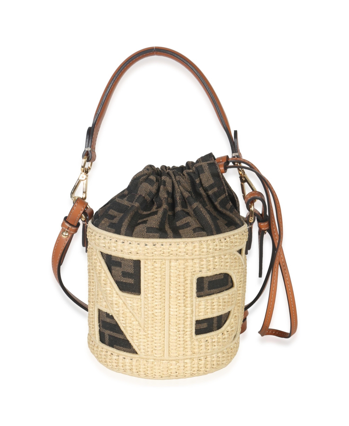 Click here for Pre-Owned Fendi Beige Brown Raffia Zucca Canvas Ff... prices