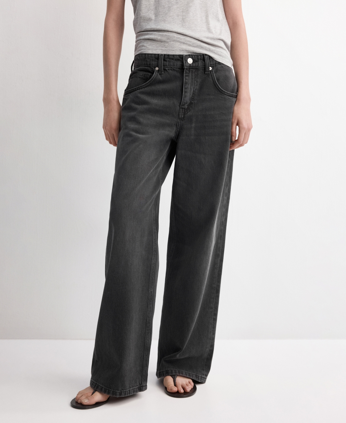 Click here for Mango Womens Mid-Rise Straight Jeans - Black denim prices