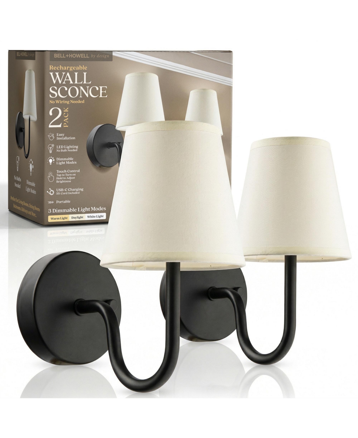 Click here for Bell + Howell Set of 2 Modern Fabric Shade Dimmabl... prices