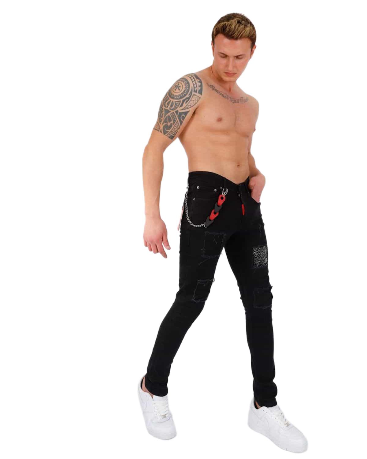 Click here for Elie Balleh Mens Patchwork Distressed Jeans - Blac... prices