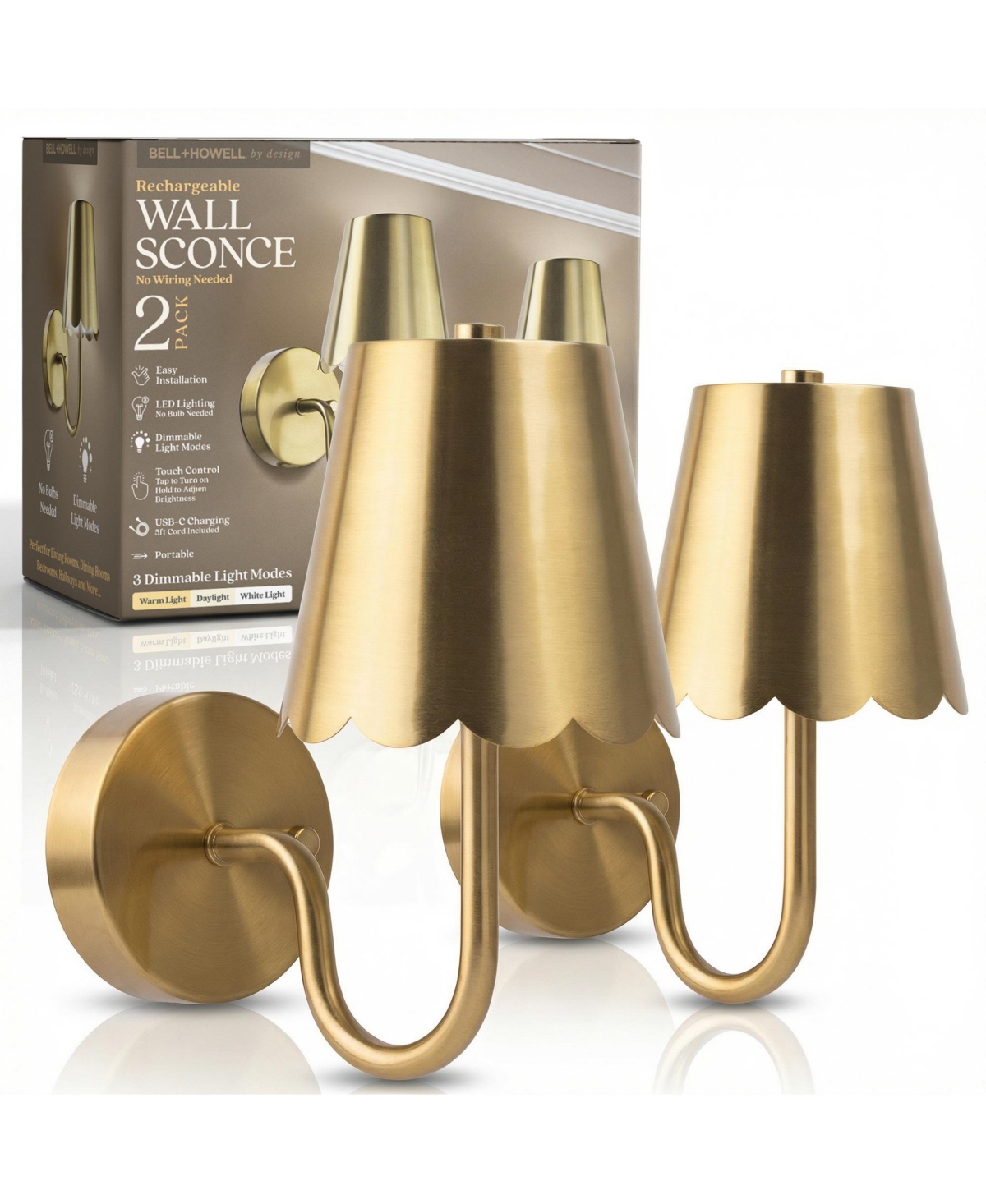 Click here for Bell + Howell Set of 2 Metal Scallop Shade Dimmabl... prices