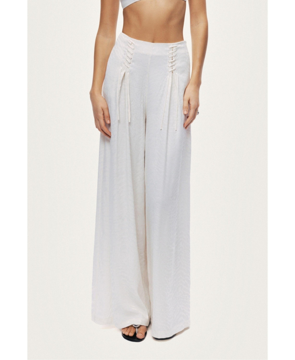 Click here for Nocturne Womens Lace-Up Wide-Leg Pants - Open whit... prices
