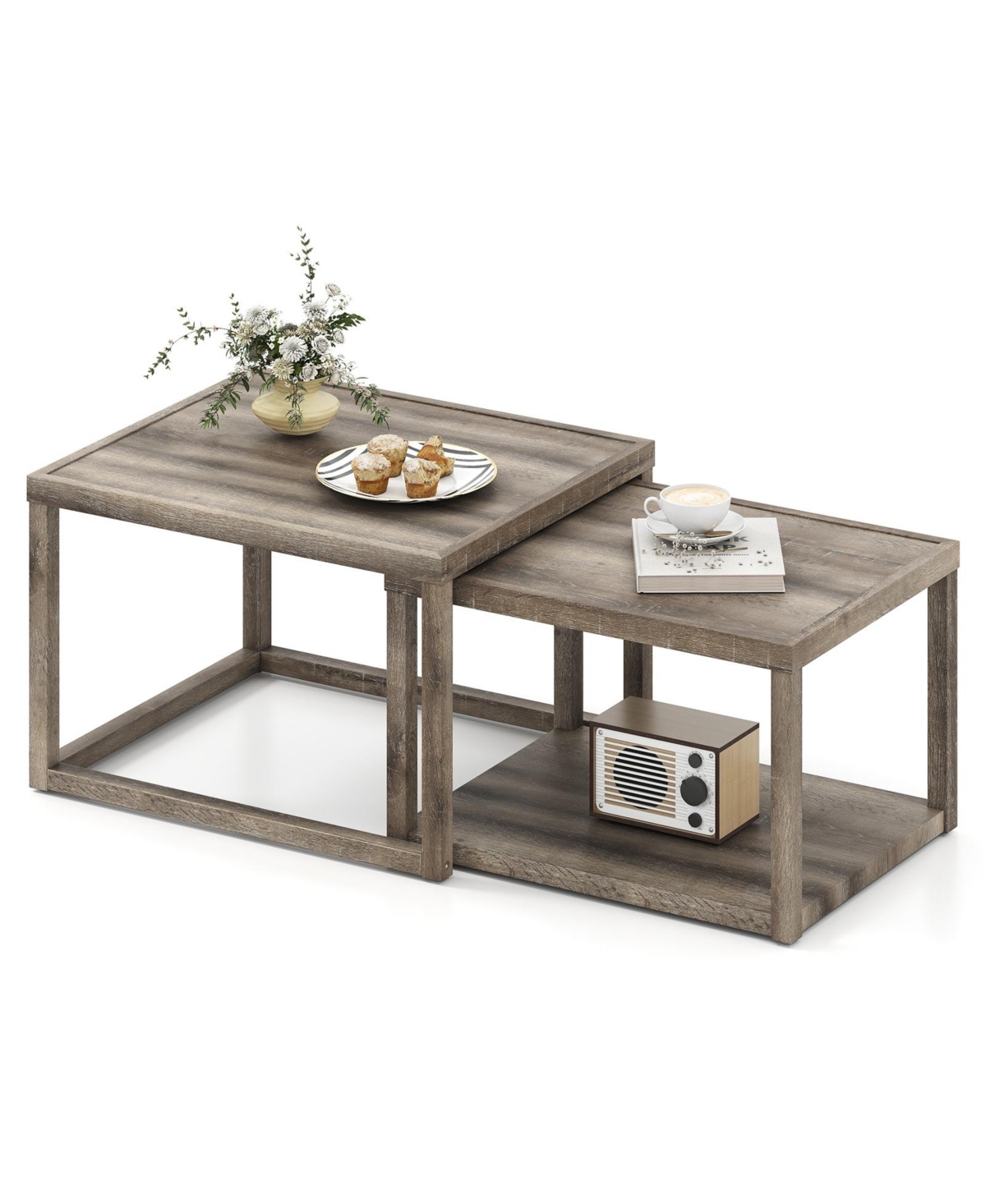 Click here for Gymax Nesting Coffee Table Set of 2 Stackable Rect... prices
