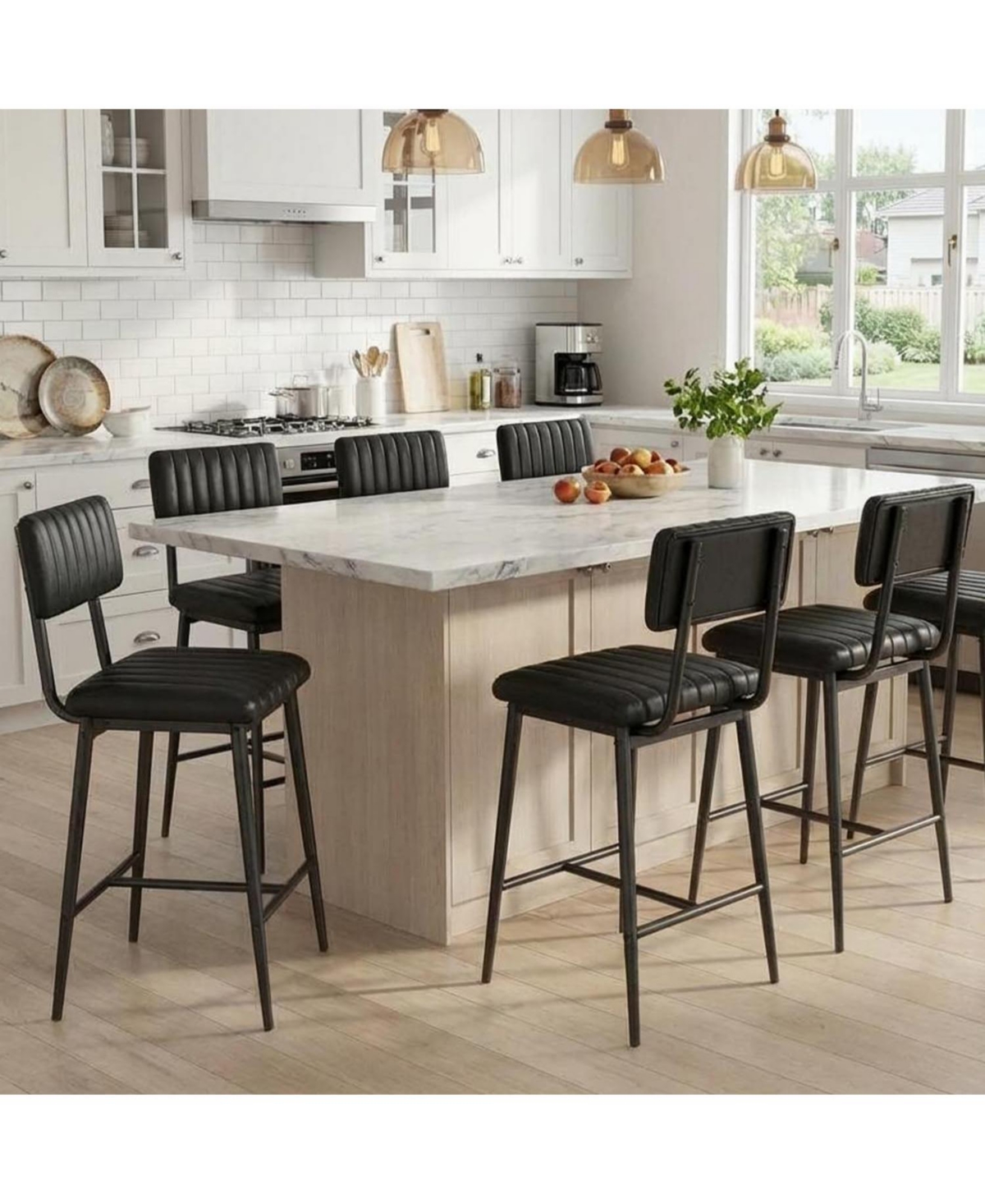 Click here for gaomon Set of 6 Black Bar Stools with Back and Foo... prices