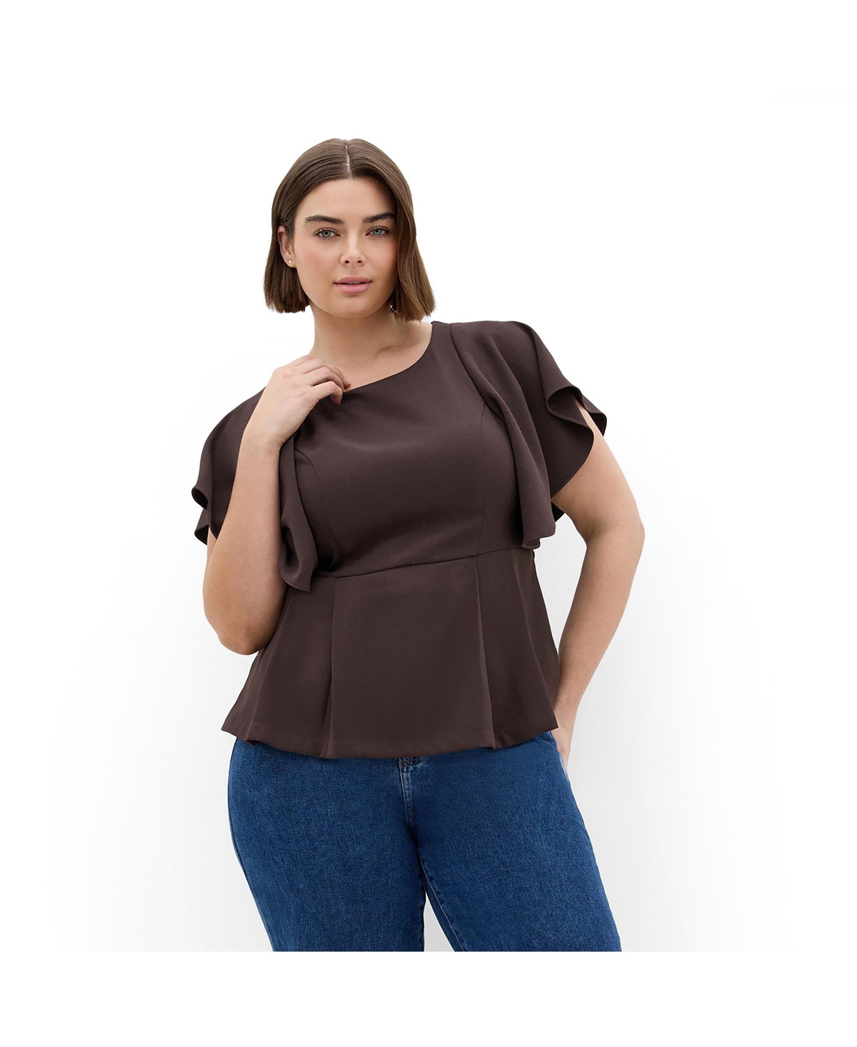 Click here for City Chic Plus Size Cinched Peplum Top - Chocolate prices