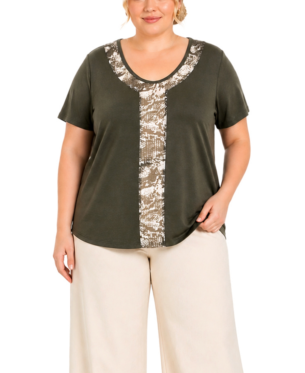 Click here for Coin 1804 Plus Size Python Mesh Inset Short-Sleeve... prices