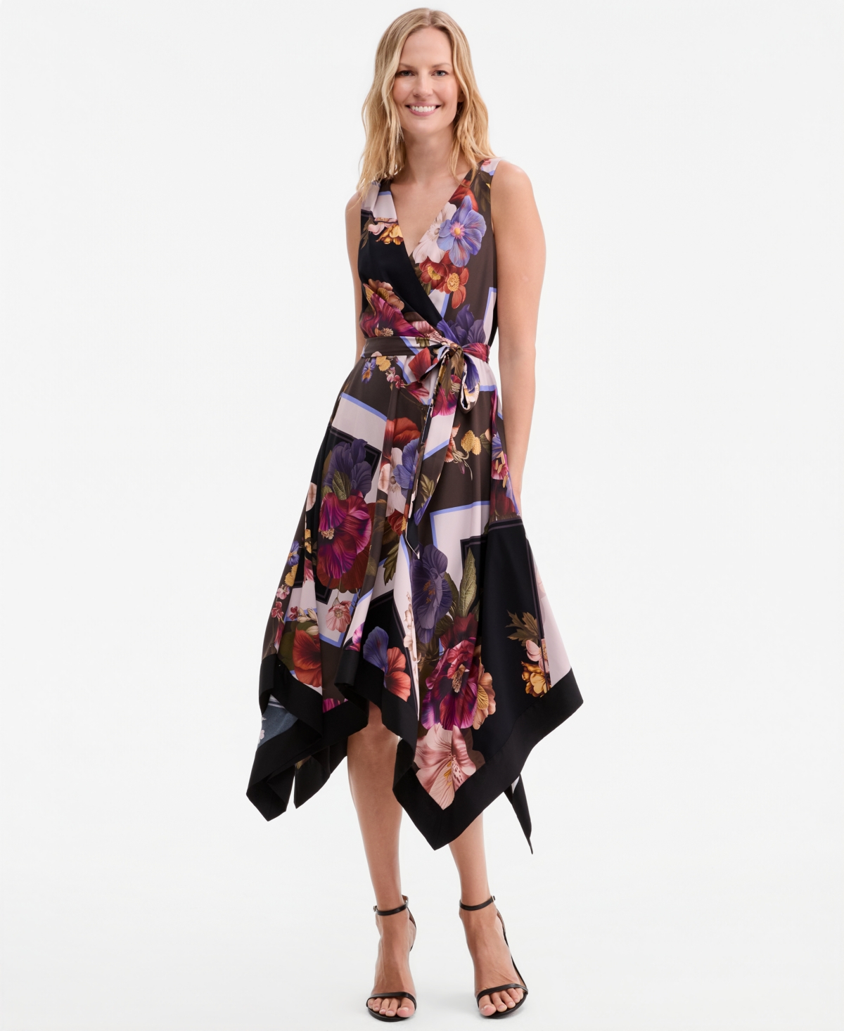 Click here for Adrianna Papell Womens Printed Handkerchief-Hem Dr... prices