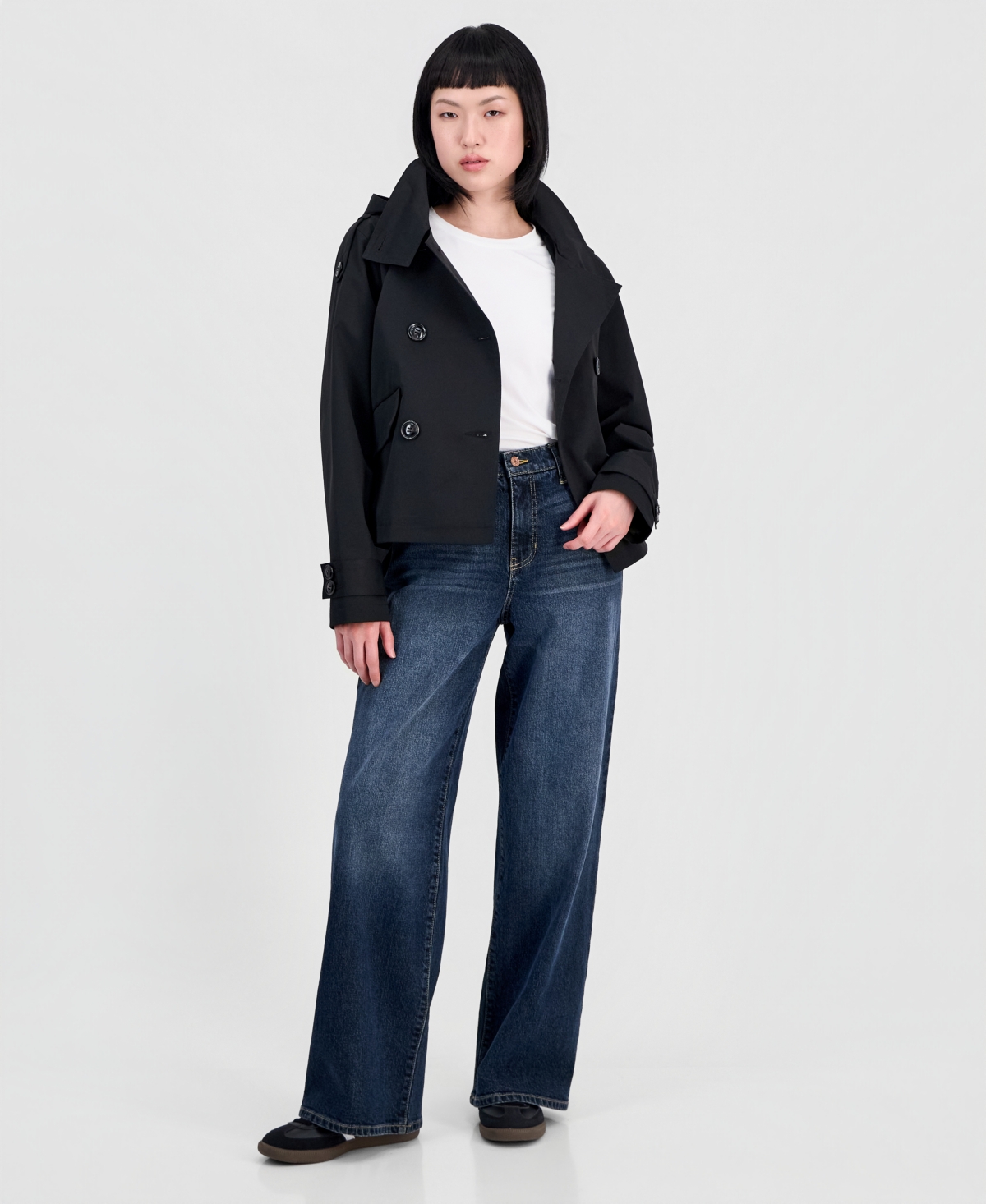 Click here for Steve Madden Womens Short Hooded Trench Coat - Bla... prices